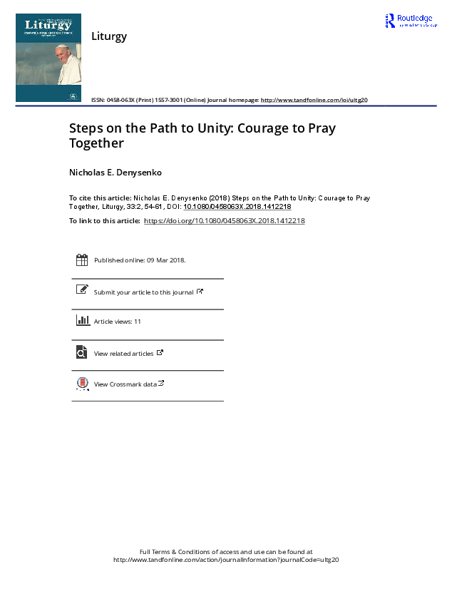 (PDF) Steps on the Path to Unity: Courage to Pray Together