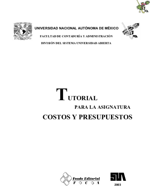 (PDF) UNIVERSIDAD NACIONAL AUTÓNOMA DE MÉXICO COSTOS Y PRESUPUESTOS