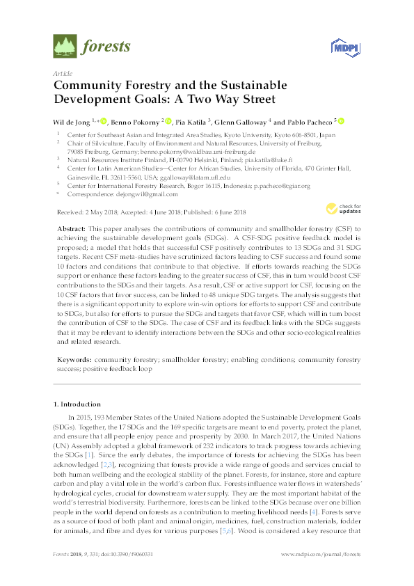 (PDF) Community Forestry and the Sustainable Development Goals: A Two ...
