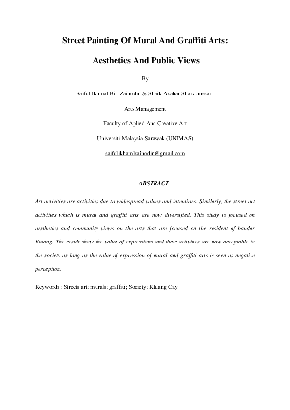 (DOC) Street Painting Of Mural And Graffiti Arts: Aesthetics And Public ...