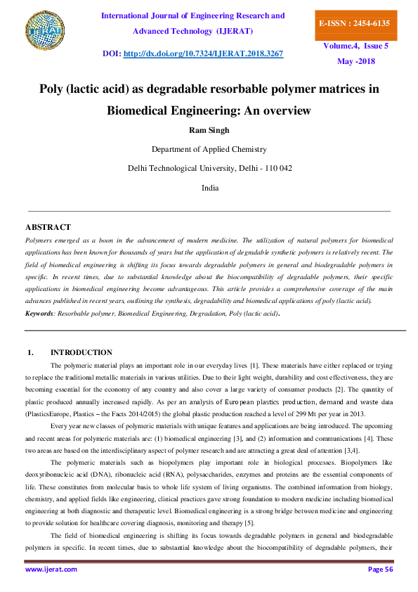 (PDF) Poly (lactic acid) as degradable resorbable polymer matrices in ...