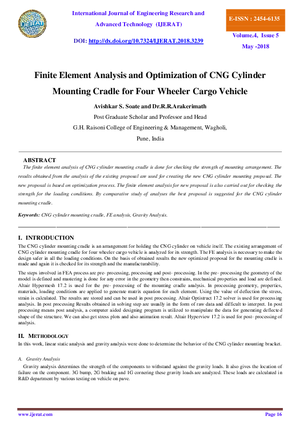(PDF) Finite Element Analysis and Optimization of CNG Cylinder Mounting Cradle for Four Wheeler ...