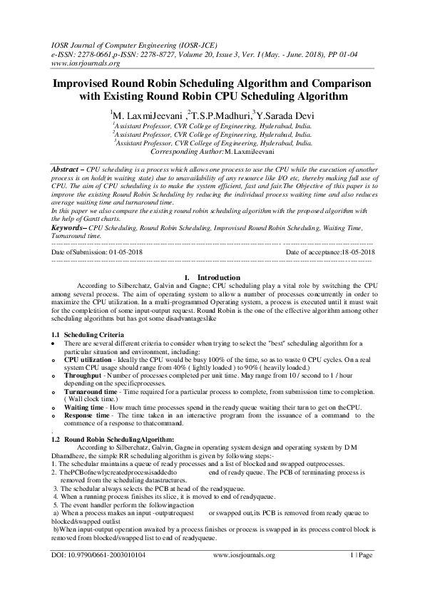 Pdf A New Improved Round Robin Nirr Cpu Scheduling Algorithm