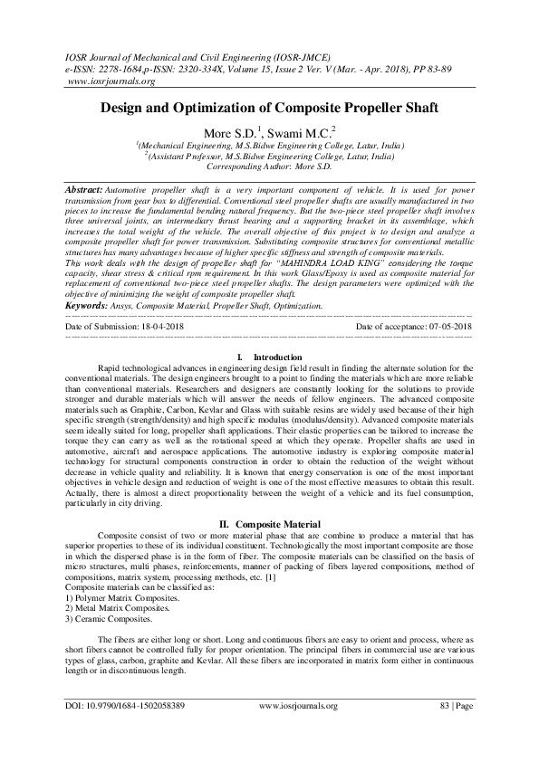(PDF) Design and Optimization of Composite Propeller Shaft | IOSR ...