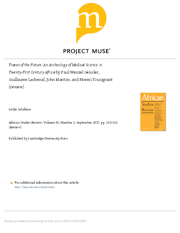 (PDF) African Studies Review Traces of the Future
