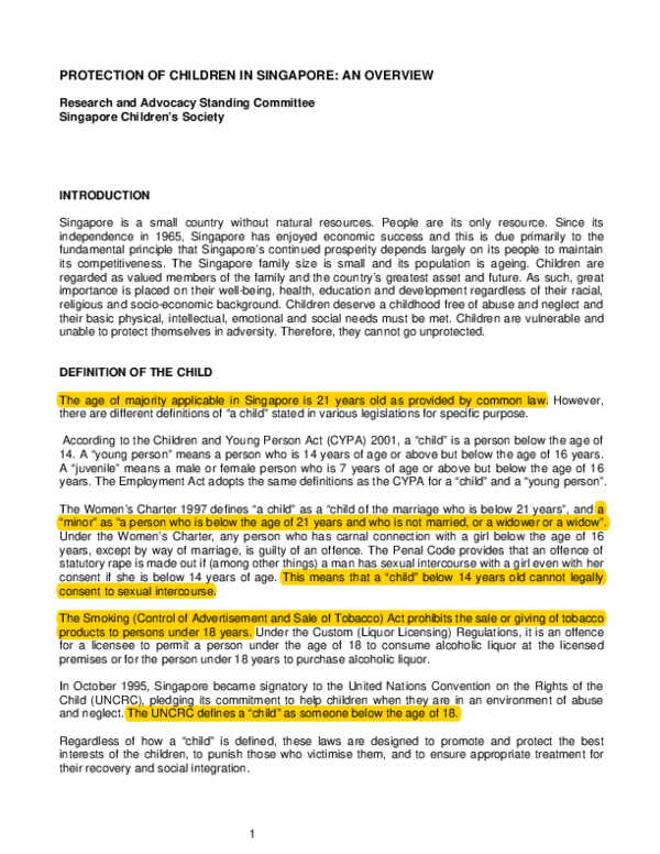 (PDF) PROTECTION OF CHILDREN IN SINGAPORE: AN OVERVIEW