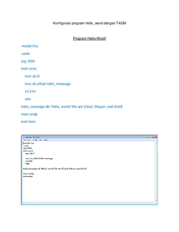 (PDF) Konfigurasi program hello word dengan TASM
