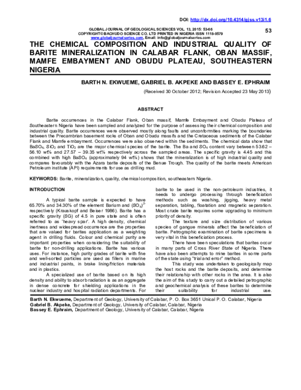 (PDF) THE CHEMICAL COMPOSITION AND INDUSTRIAL QUALITY OF BARITE ...