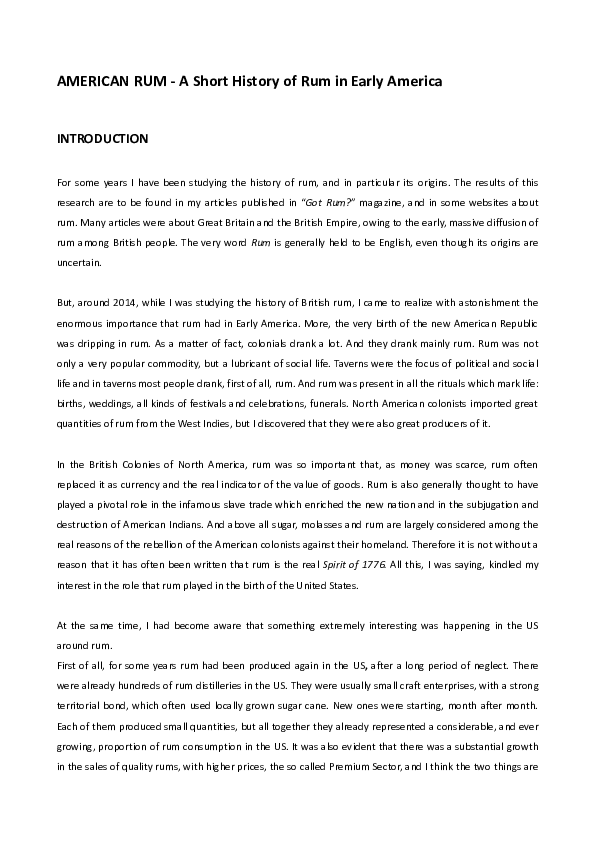 (DOC) AMERICAN RUM -A Short History of Rum in Early America