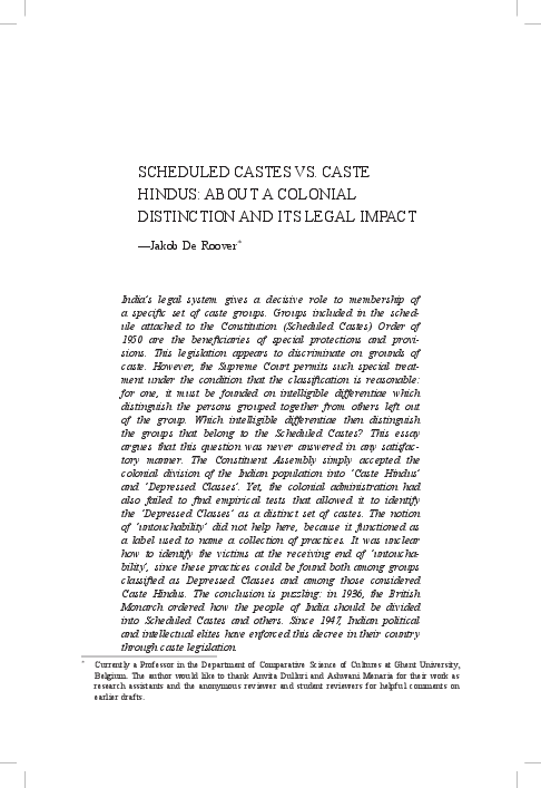 (PDF) Scheduled Castes vs. Caste Hindus: About a Colonial Distinction ...