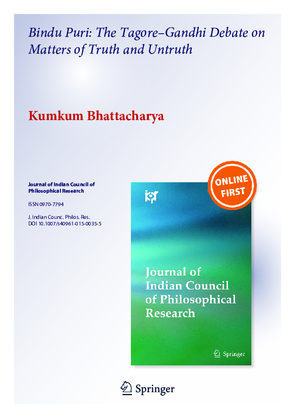 (PDF) Bindu Puri: The Tagore–Gandhi Debate on Matters of Truth and Untruth