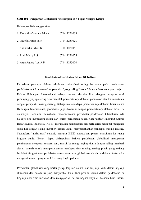 (DOC) Perdebatan-Perdebatan dalam Globalisasi