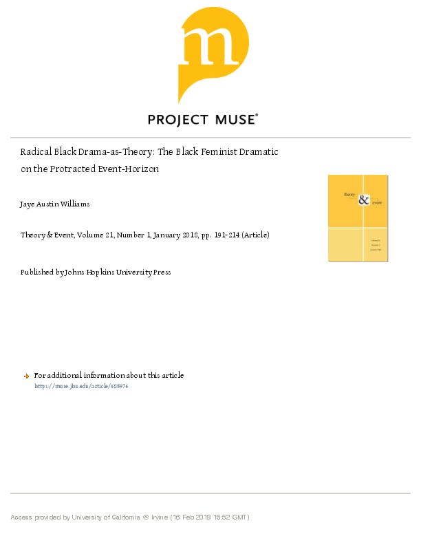 (PDF) Radical Black Drama-as-Theory: The Black Feminist Dramatic on the ...