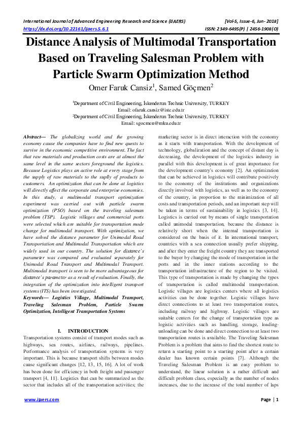 (PDF) Distance Analysis of Multimodal Transportation Based on Traveling Salesman Problem with ...