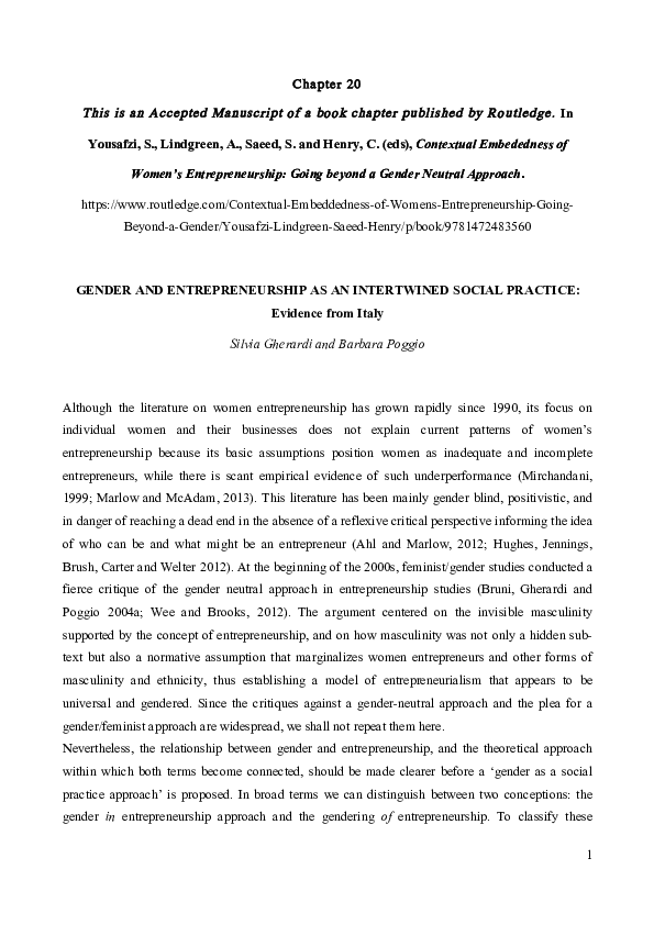 (PDF) Gender and Entrepreneurship as an Intertwined Social Practice ...
