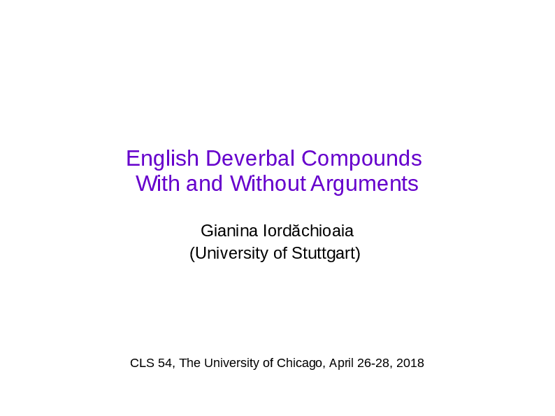 (PDF) English Deverbal Compounds With and Without Arguments
