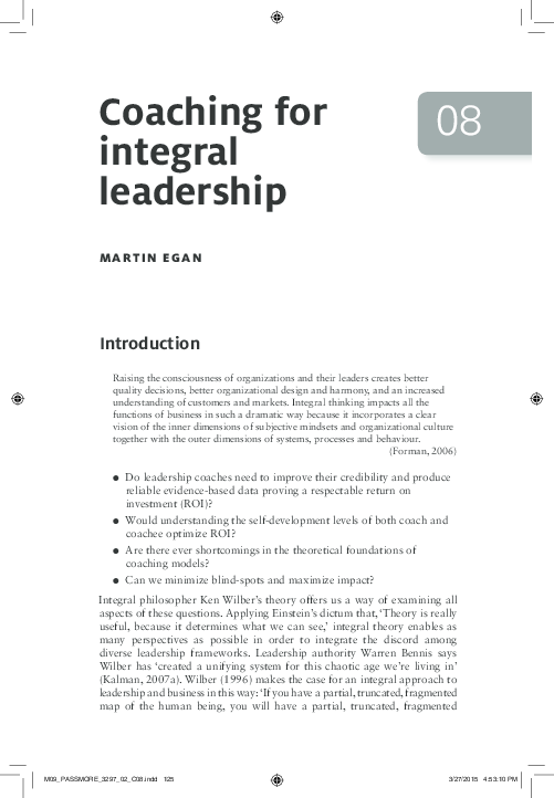 (PDF) Coaching for integral leadership Chapter 8 in Leadership Coaching ...