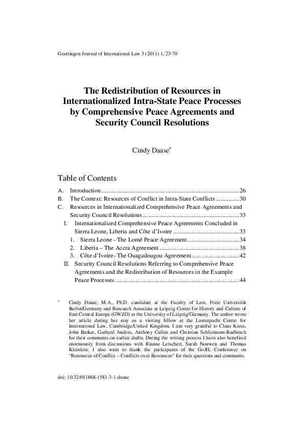 The Redistribution of Resources in Internationalized Intra-State Peace ...