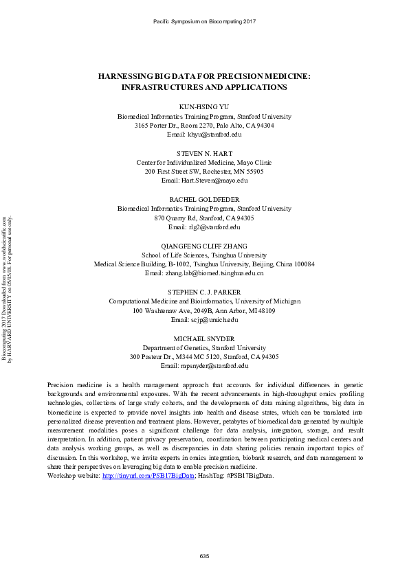 (PDF) HARNESSING BIG DATA FOR PRECISION MEDICINE: INFRASTRUCTURES AND ...