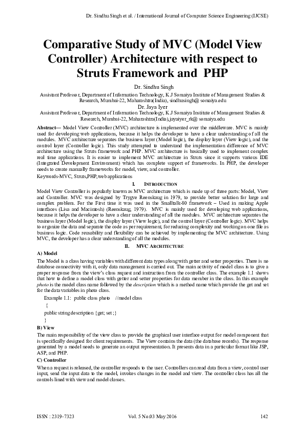 (PDF) Comparative Study of MVC (Model View Controller) Architecture with respect to Struts ...