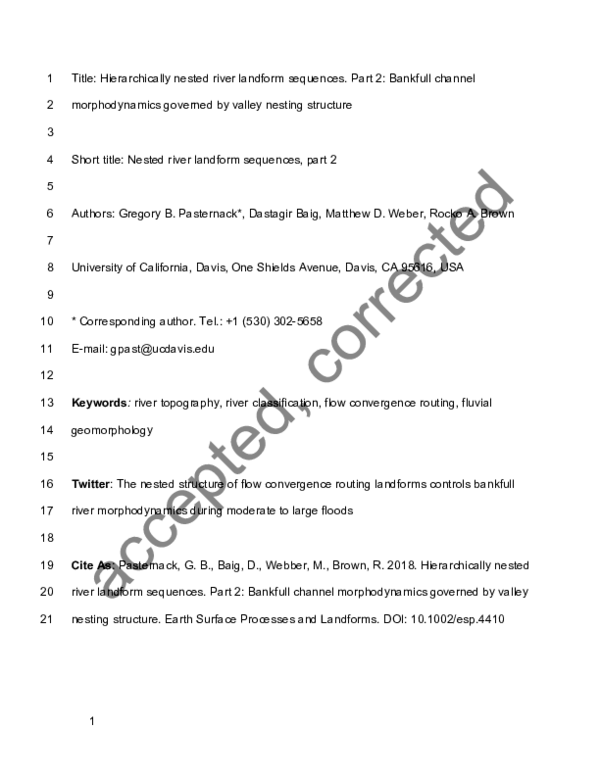 (PDF) Hierarchically nested river landform sequences. Part 2: Bankfull channel morphodynamics ...