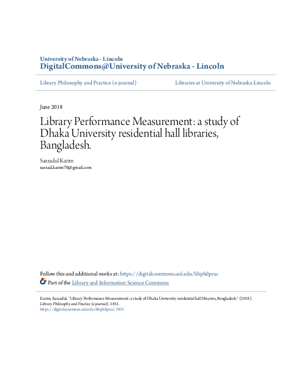 (PDF) Library Performance Measurement: a study of Dhaka University ...