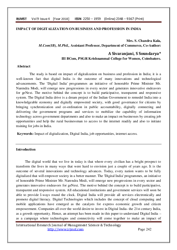 (PDF) IMPACT OF DIGITALIZATION ON BUSINESS AND PROFESSION IN INDIA