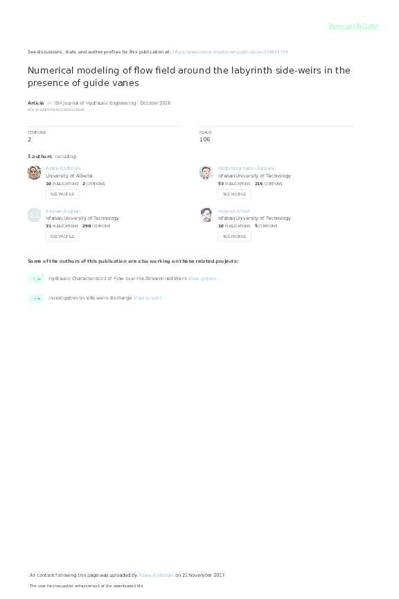 Pdf Numerical Modeling Of Flow Field Around The Labyrinth Side Weirs In The Presence Of Guide