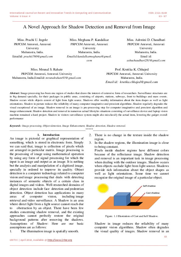 (PDF) A Novel Approach for Shadow Detection and Removal from Image