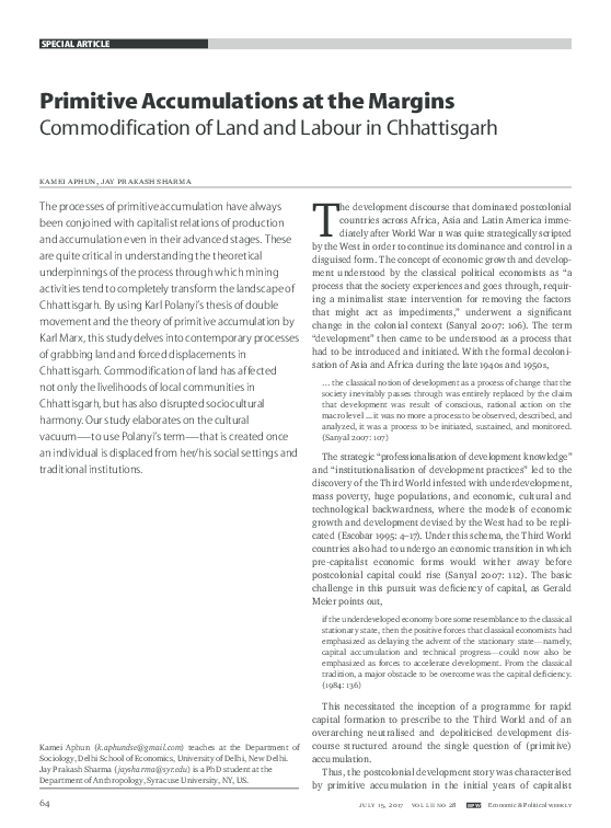 (PDF) Primitive Accumulations at the Margins Commodification of Land ...