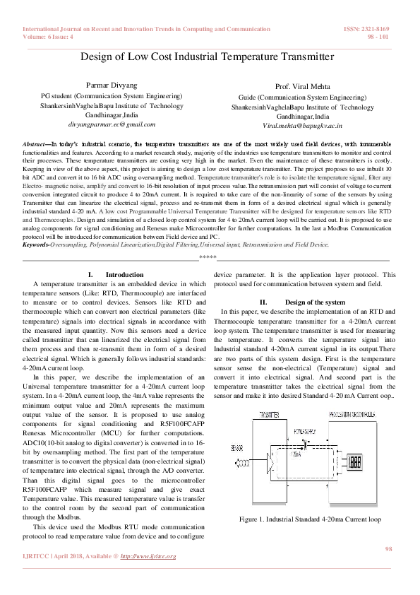 (PDF) Design of Low Cost Industrial Temperature Transmitter