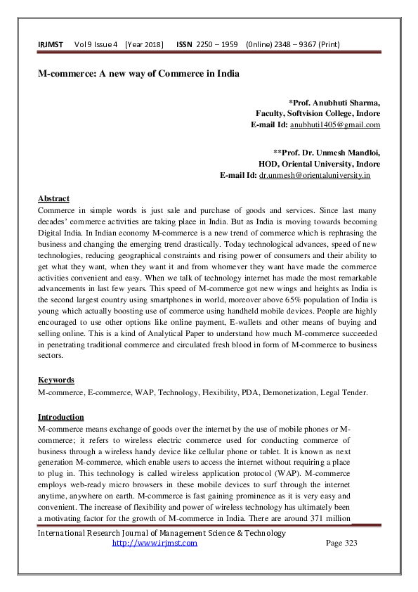 (PDF) M-commerce: A new way of Commerce in India