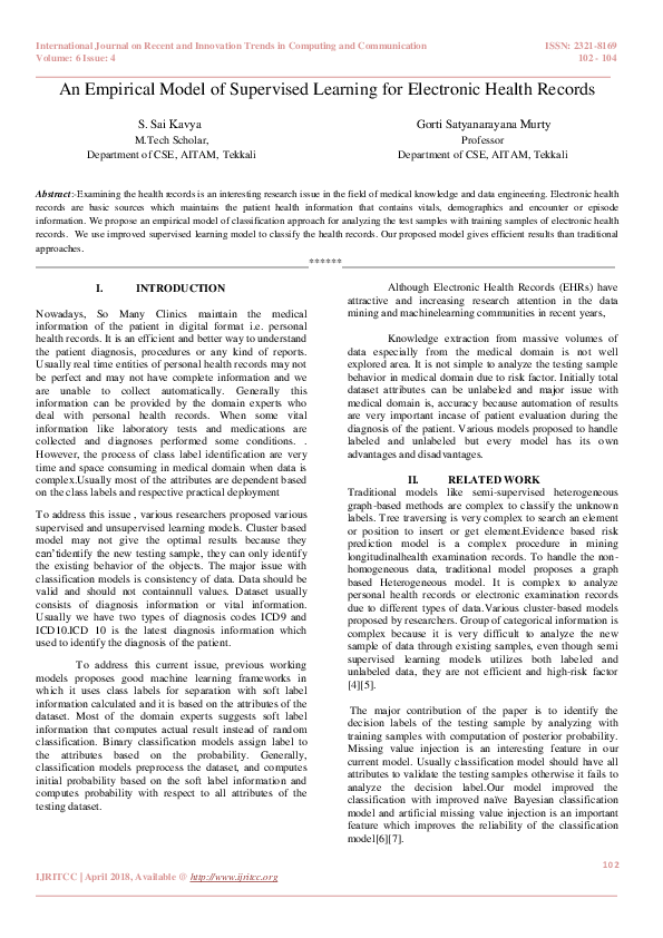 (PDF) An Empirical Model of Supervised Learning for Electronic Health ...