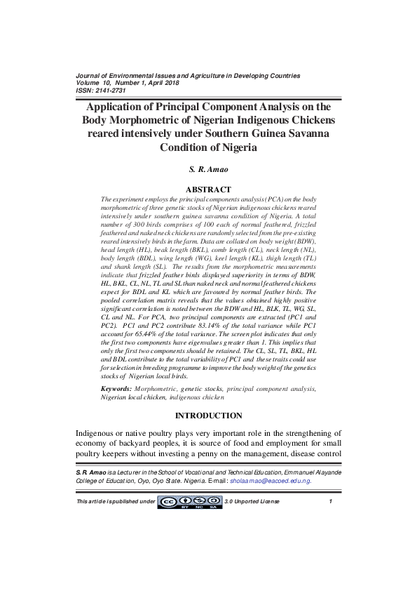 (PDF) Application of Principal Component Analysis on the Body Morphometric of Nigerian ...