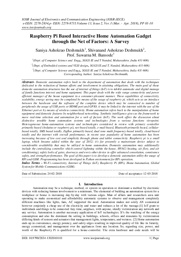 Pdf Raspberry Pi Based Interactive Home Automation Gadget Through The Net Of Factors A Survey