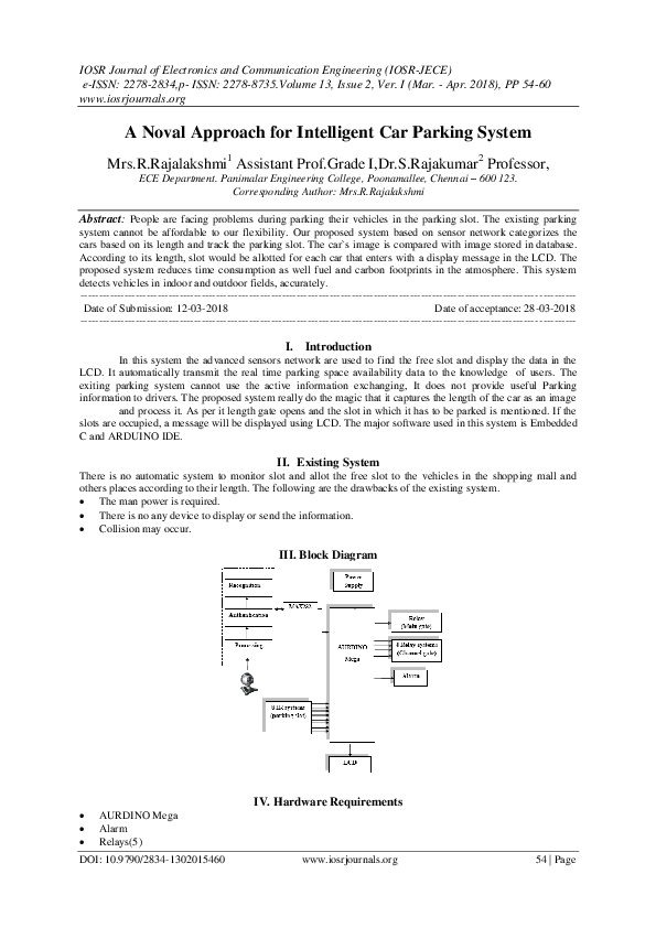 (PDF) A Noval Approach for Intelligent Car Parking System