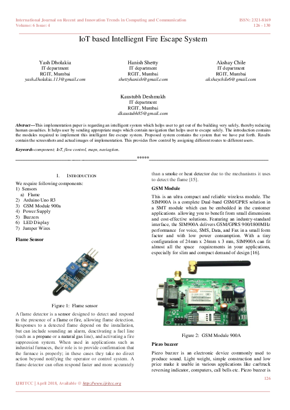 (PDF) IoT based Intelliegnt Fire Escape System