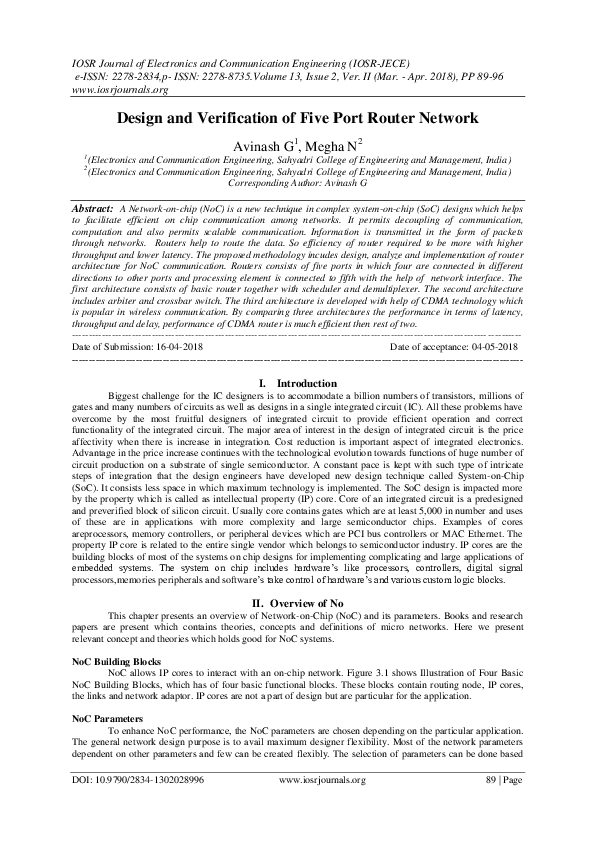 Pdf Design And Verification Of Five Port Router Network