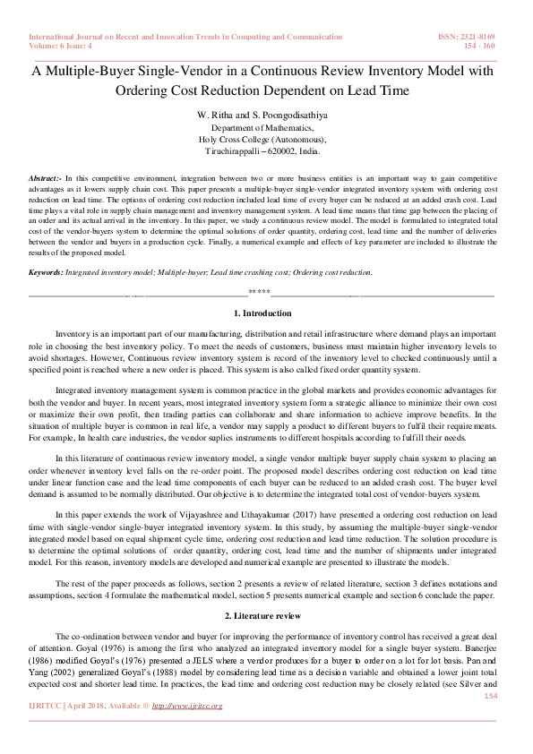 (PDF) Integrated Inventory Model for Buyers and Vendor