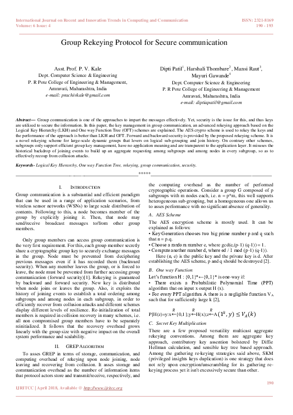 (PDF) Group Rekeying Protocol for Secure communication