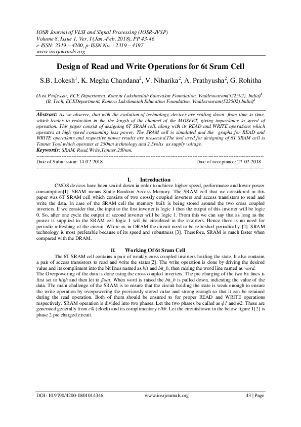 (PDF) Design of Read and Write Operations for 6t Sram Cell