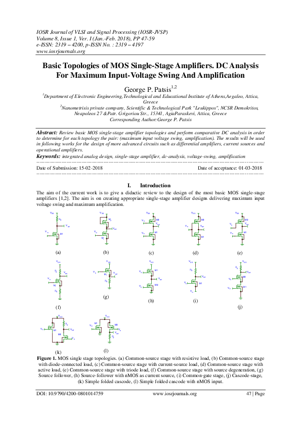 (PDF) Basic Topologies of MOS Single-Stage Amplifiers. DC Analysis For ...