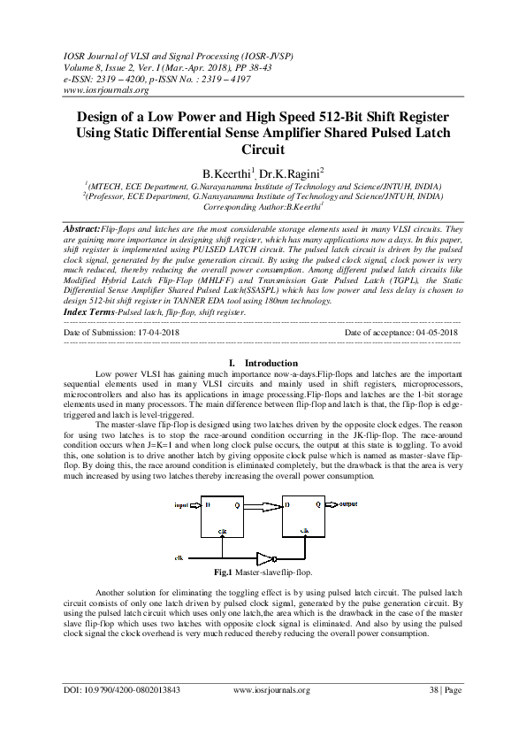 Pdf Design Of A Low Power And High Speed 512 Bit Shift Register Using Static Differential