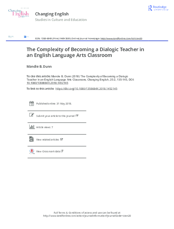 (PDF) The Complexity of Becoming a Dialogic Teacher in a Language Arts Classroom