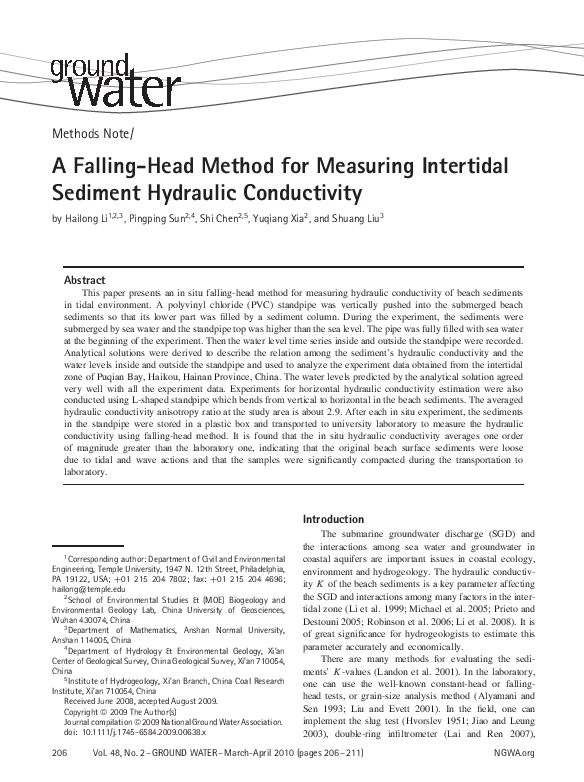 (PDF) A Falling-Head Method for Measuring Intertidal Sediment Hydraulic ...