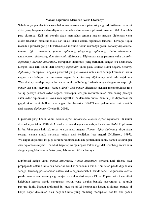 (DOC) Macam Diplomasi Menurut Fokus Utamanya