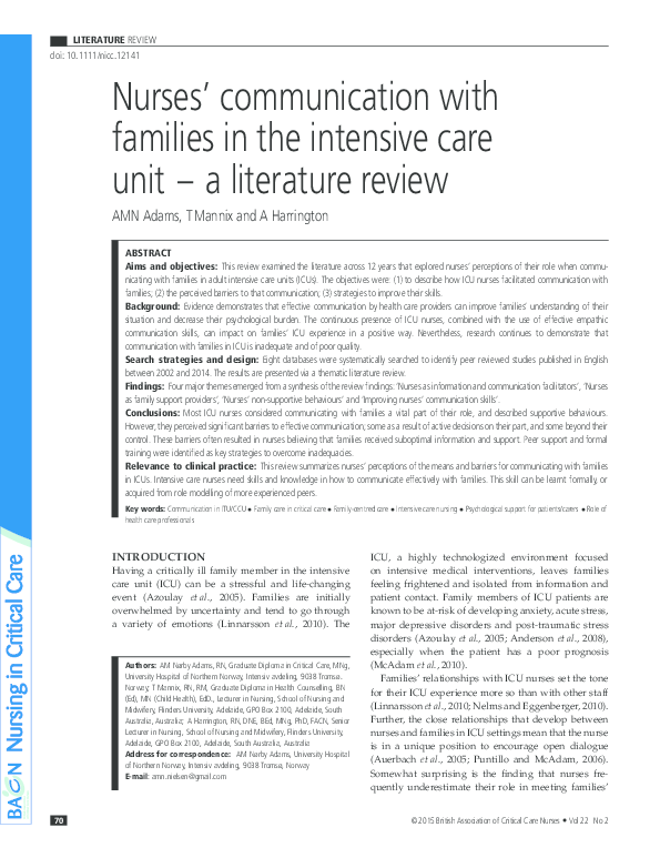 (PDF) Nurses' communication with families in the intensive care unit ...