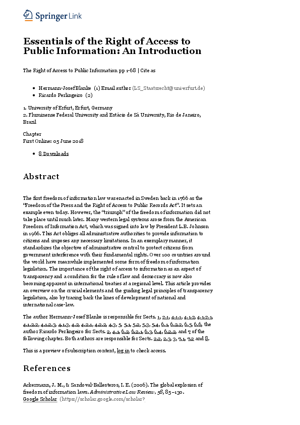 (PDF) Essentials of the Right of Access to Public Information: An ...