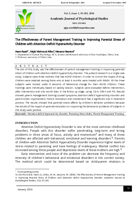 (PDF) The Effectiveness of Parent Management Training in Improving ...