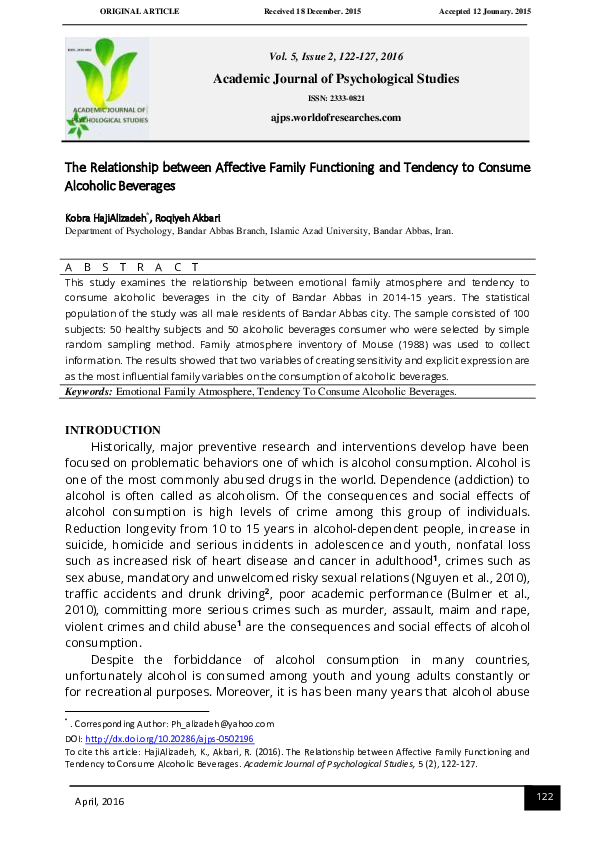 (PDF) The Relationship between Affective Family Functioning and ...
